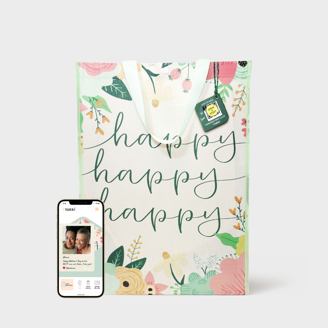 Happy Happy | Extra-Large | Reusable Gift Bag + QR Greeting Card – Tokki